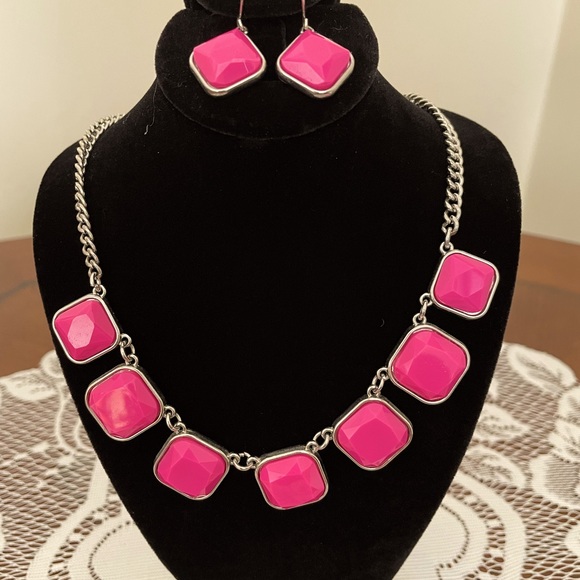Jewelry | Fuchsia And Silver Necklace And Earrings | Poshmark